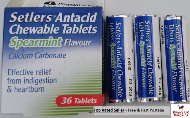 SETLERS ANTACID CHEWABLE Spearmint Indigestion Heartburn 6x 36 Tablets ...