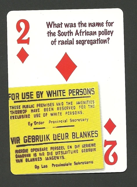 APARTHEID SOUTH AFRICAN Racial Segregation Policy Neat Playing Card ...