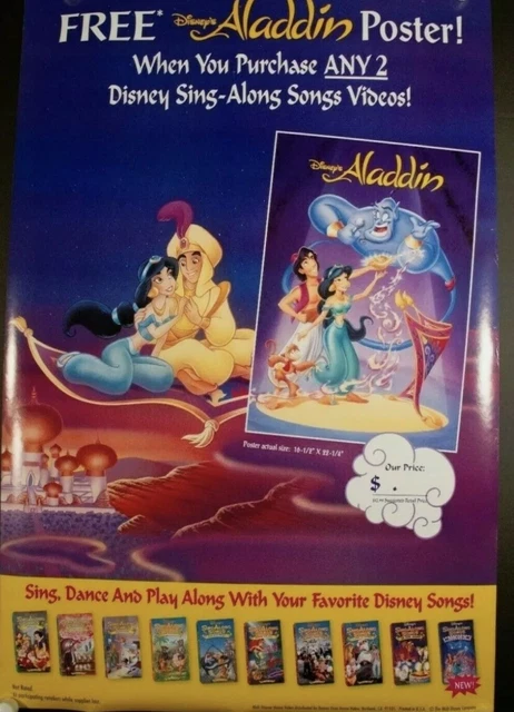 COLLECTIBLE DISNEY POSTER 1993 Aladdin Sing Along Songs two-sided ...