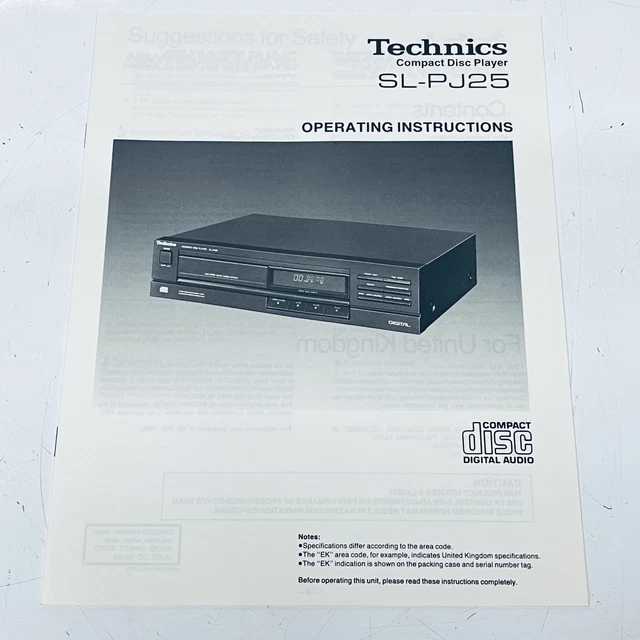 TECHNICS SL-PJ25 COMPACT Disc Cd Player Operating Instructions User ...