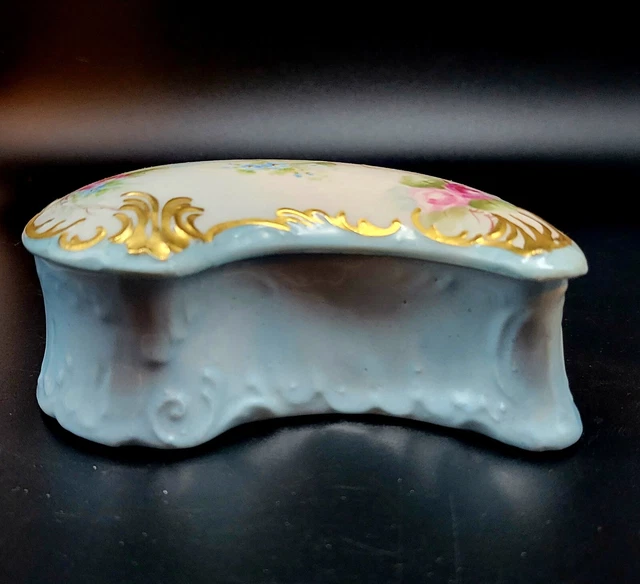 EMBOSSED PORCELAIN CLAM Shell Jewelry Trinket Box Hand Painted Blue w ...