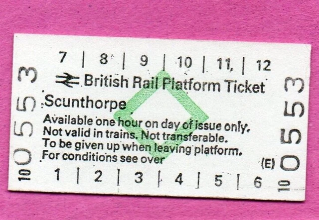 BR (E) RAILWAY platform ticket - SCUNTHORPE. Edmondson card green ...