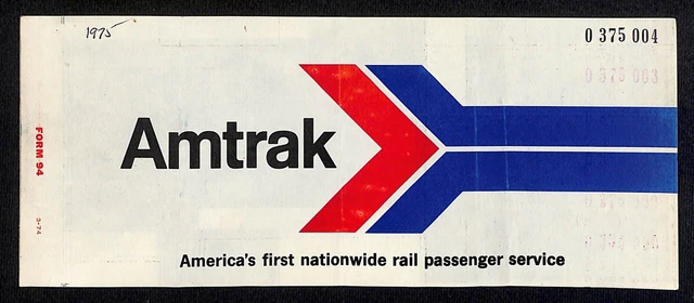 AMTRAK &AMERICA'S FIRST Nationwide Rail.." Ticket Receipt 1975 ...