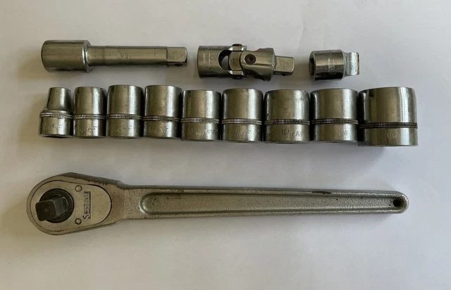 VINTAGE SWINBORNE RATCHET Socket Set AF British Made 9 sockets ...