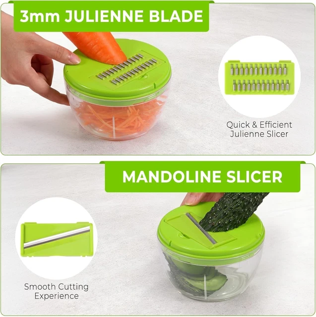 DIBONIUR 3-IN-1 MANUAL Food Chopper with Slicer & Grater Blades - Pull ...