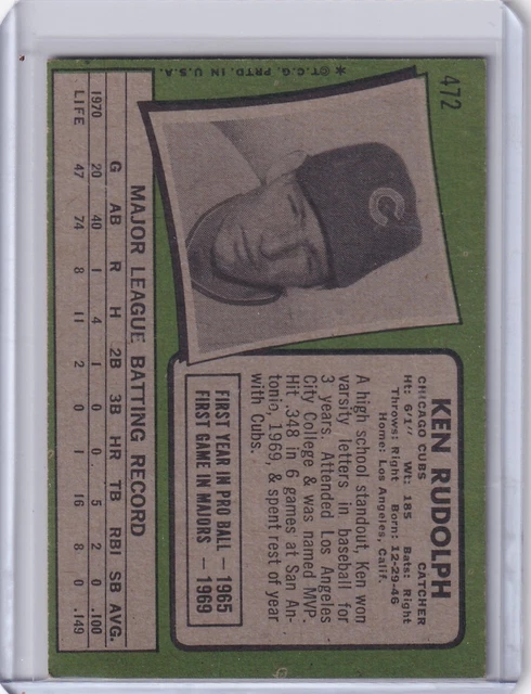 1971 TOPPS BASEBALL #472 Ken Rudolph - Cubs de Chicago EUR 2,22 ...