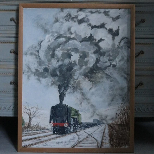 VINTAGE LARGE OIL Painting Locomotive Steam Train £65.00 - PicClick UK