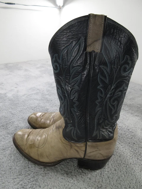 JUSTIN COWBOY WESTERN Boots Mens Size 8 EE Black Tan Leather Round Toe ...