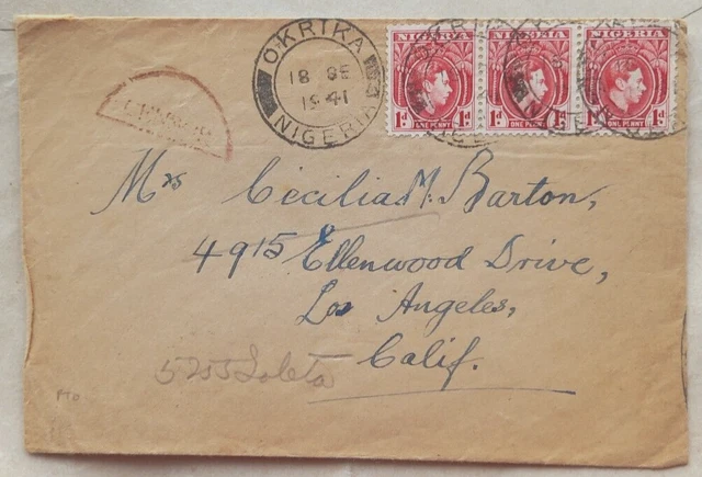 NIGERIA 1941 COVER With Okrika Postmark & Half Moon Censor Cachet £6.99 ...