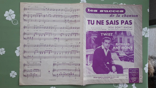 PARTITION CHANSON TU ne sais pas, RICHARD ANTHONY, de SCHROEDER, HAWKER ...