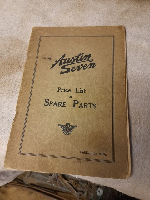 AUSTIN SEVEN PRICE List Of Spare Parts 478E. 1927. Original Factory ...
