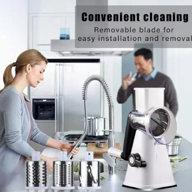 3-IN-1 ROTARY FOOD Slicer Chopper Cheese Grater Fruit Vegetable ...