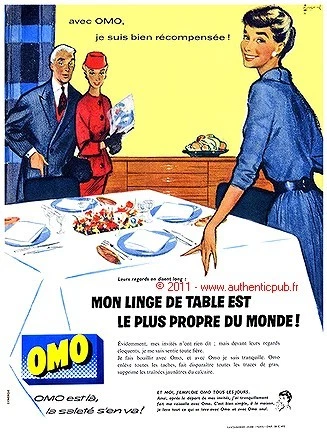 PUBLICITE LESSIVE OMO Linge De Table Dessin Signe Couronne 1958 French ...
