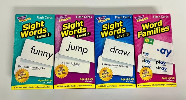 SIGHT WORD FLASHCARDS- set of 4. Level 1, level 2, level 3 and word ...