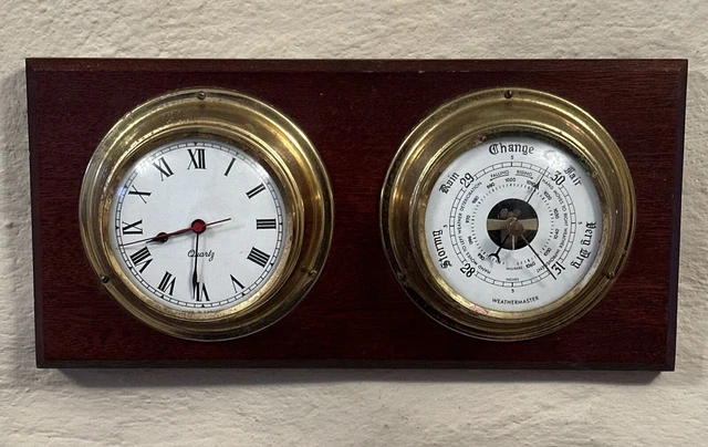 VINTAGE WEATHERMASTER BAROMETER & Clock Wall Weather Station *Spares ...