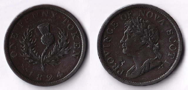 COIN, CANADIAN PROVINCES 1 Penny 1824 Nova Scotia (1812 - 1860) Copper ...