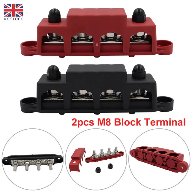 2X POSITIVE NEGATIVE Bus Bar Battery Power Distribution Block 4 x M8 ... 2X POSITIVE NEGATIVE Bus Bar Battery Power Distribution Block 4 x M8 ...