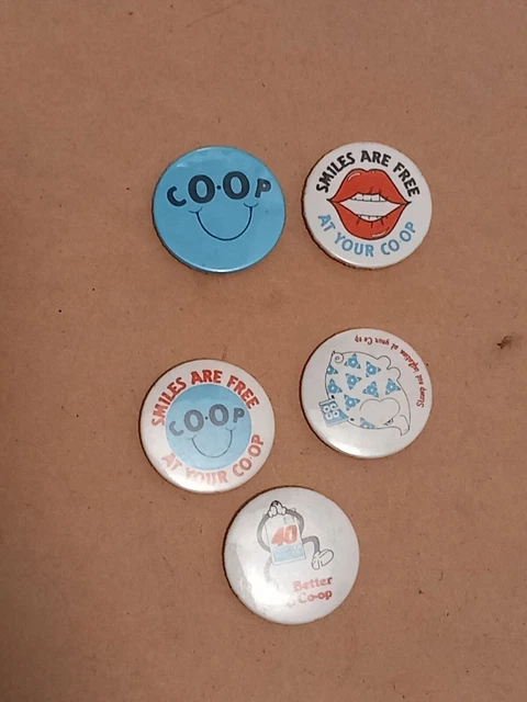 GROUP OF 5 Vintage Co-Op Pin Badges (1970S) In Good Condition 1.5 ...