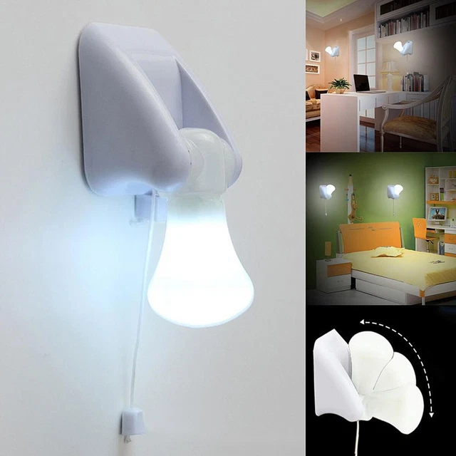PULL CORD LED Bulb Handy Stick On Wall Mount Cupboard Room Night Light ...