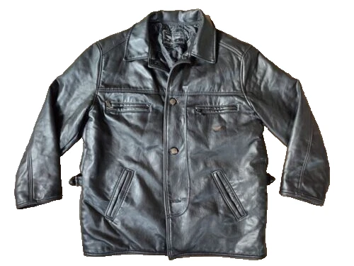 REPORTAGE RGA MEN Black Faux Leather Overcoat Buttoned Jacket Size L ...