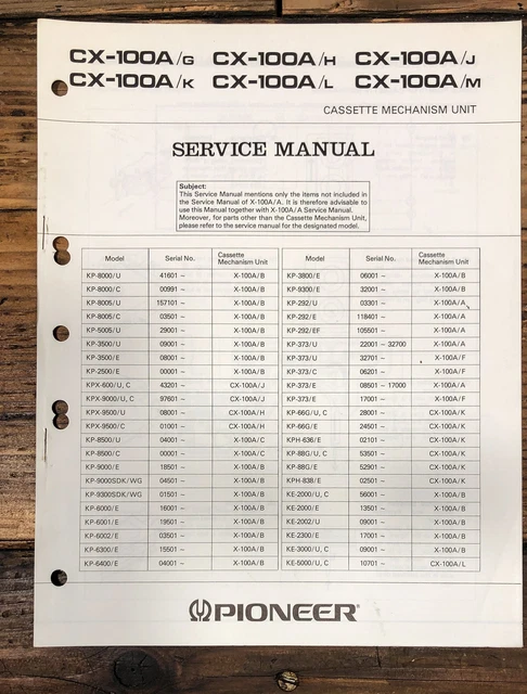 PIONEER CX-100A CASSETTE Mechanism Service Manual *Original* £14.80 - PicClick UK
