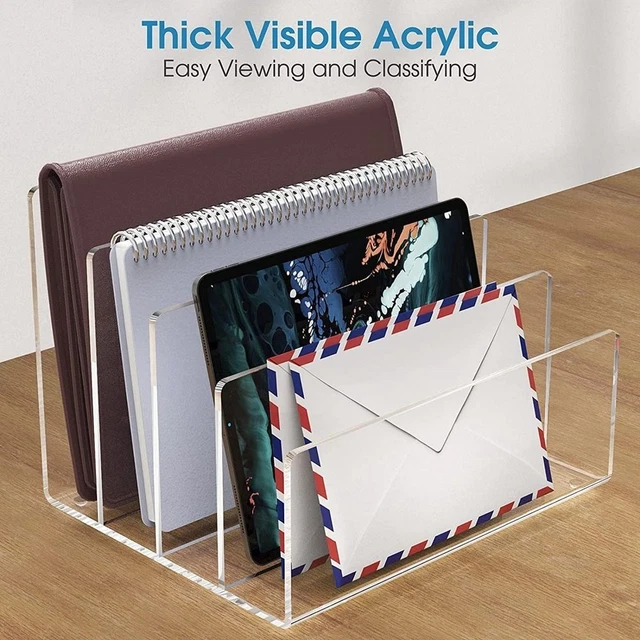FILE FOLDER RACK Clear Acrylic File Sorter Storage Rack Desk File ...