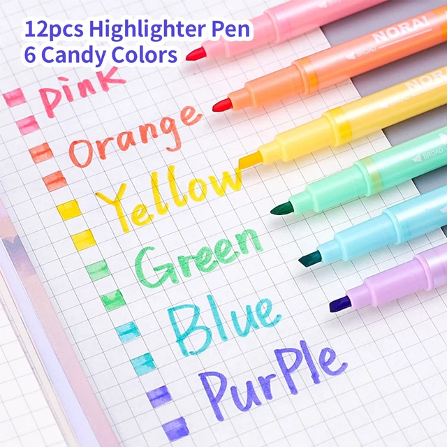 12-PIECE 6-COLOR DUAL-TIP Highlighters (1mm Fine/2mm Broad) - Pastel ...