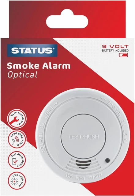 STATUS 9V PHOTOELECTRIC Smoke Alarm, Battery Operated Fire Detector for ...