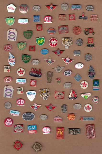 VINTAGE OIL FUEL PETROL Station Logo pin badges 1960s ESSO BP SHELL ...