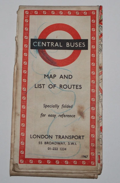 1967 LONDON TRANSPORT Central Buses map . Original folded Pocket ...