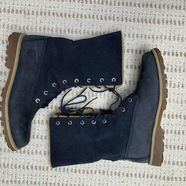 TIMBERLAND 6& INCH Shearling Navy Blue Outdoor Leather Lace Up Boots ...