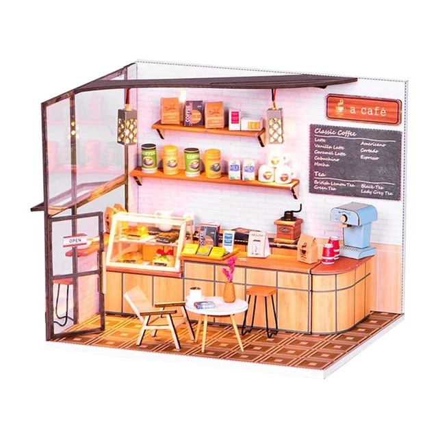 DIY MINIATURE DOLLHOUSE Kit Cafe Coffee Shop Doll House Model Handmade ...