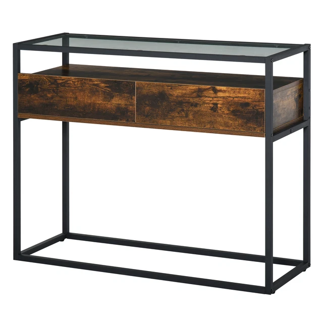 HOMCOM ENTRYWAY CONSOLE Table Desk with Drawers, Glass Shelf, 3D Wood ...