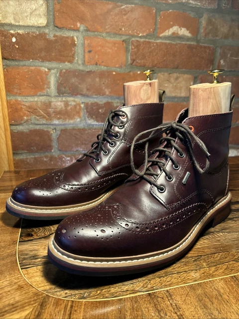 CLARKS DARBY RISE GTX Burgundy Leather Brogue Boots UK 8 Gore-Tex ...