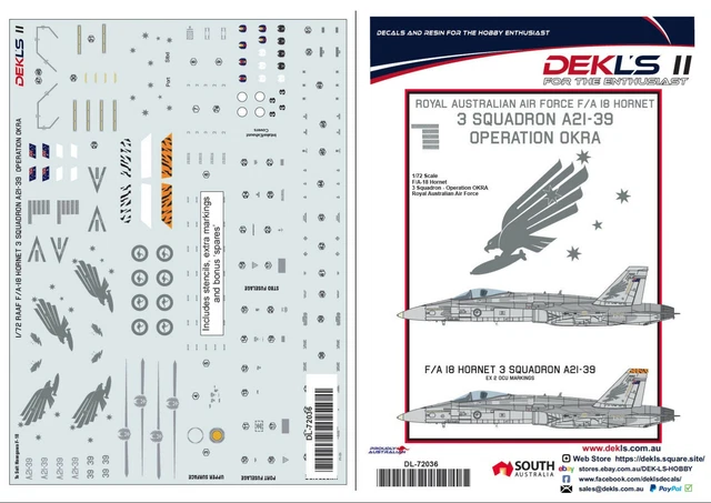 1/72 F/A-18 HORNET - RAAF 3 SQN A21-39 Operation OKRA Decal DEKL's II ...