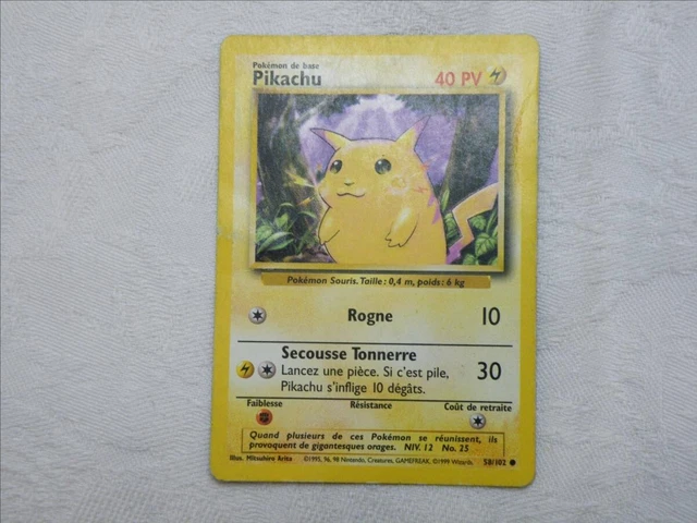 CARTE POKEMON PIKACHU 40 PV 58/102 SET DE BASE - voir descriptif et ...