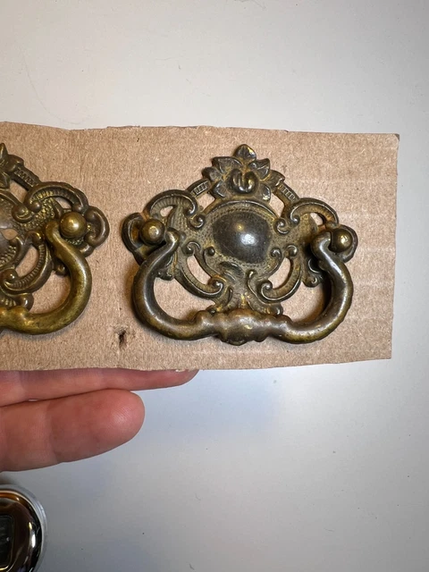 ANTIQUE VICTORIAN BRASS Drop Bail Drawer Pulls Ornate French Provincial ...