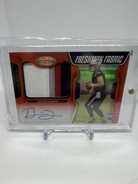 2022 PANINI CERTIFIÉ Bailey Zappe 4-CLR patch auto /199 tissu de ...