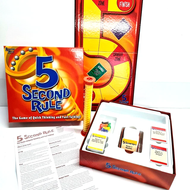 5 SECOND RULE Family Board Game Complete Set Family Fun Fast Paced ...