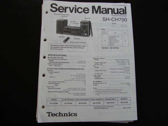 MANUALE DI ASSISTENZA originale Technics SH-CH700 EUR 11,90 - PicClick IT