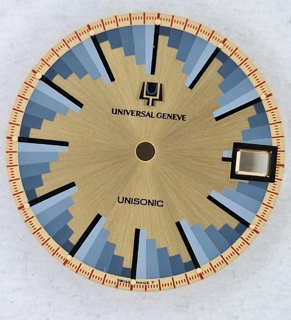 UNIVERSAL GENÈVE RARE original Unisonic vintage buzzsaw gold blue dial ...