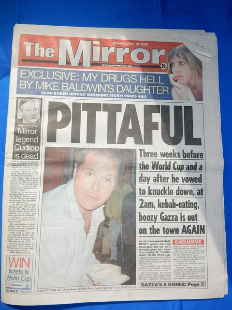 DAILY MIRROR 18/05/1998 Arsenal Double Winning Celebrations, Gazza ...