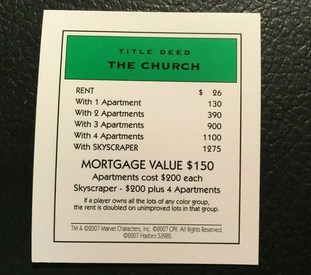 MONOPOLY SPIDERMAN THE GREEN GOBLIN'S GLIDER Title Deed Card 2007 FREE ...