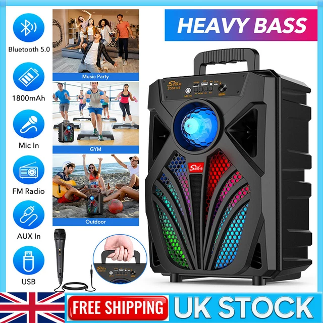 8& PORTABLE BLUETOOTH Speaker TWS Stereo Subwoofer Heavy Bass Sound ...
