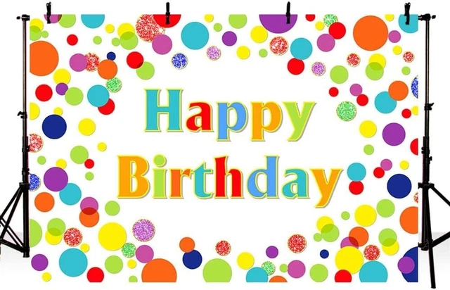 HAPPY BIRTHDAY PARTY Backdrop Background Photo Props Rainbow Dots ...