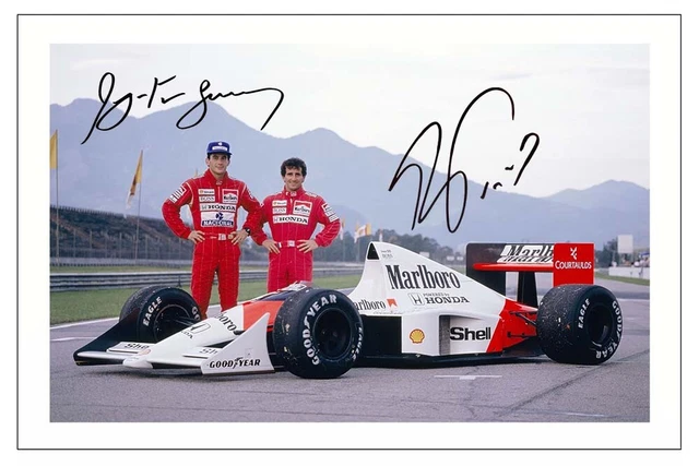 PHOTO AUTOGRAPHE SIGNÉ ALAIN PROST & AYRTON SENNA impression FORMULE 1 ...