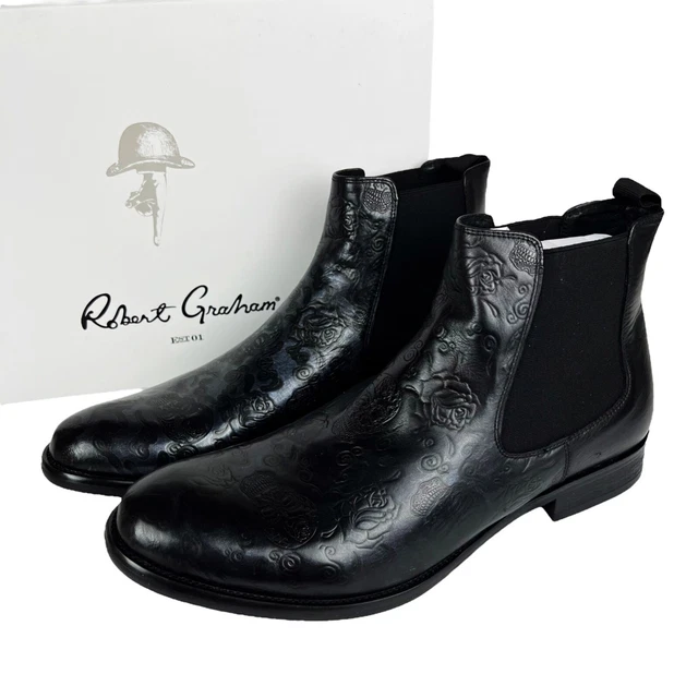 ROBERT GRAHAM MEN’S Dawson Chelsea Boots Embossed Skull Roses Black ...
