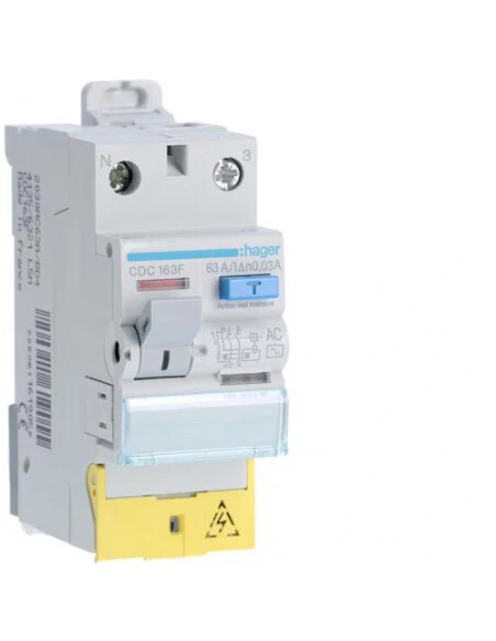 INTERRUPTEUR DIFFÉRENTIEL 1P+N 63A 30mA type AC à bornes décalées HAGER CDC163F EUR 147,19 ...