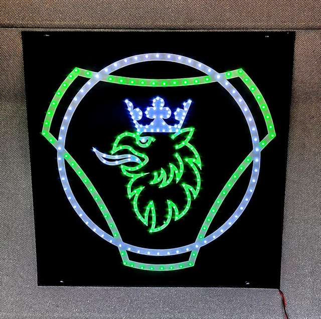 SCANIA TRUCK / LORRY LED LOGO LIGHT BOARD CABIN LED SIGN 50x50cm + FREE ...