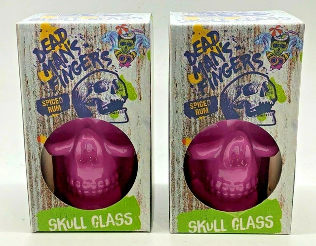 2 X PINK Dead Mans Fingers Spiced Rum Skull Glasses Pub Home Two Pair ...